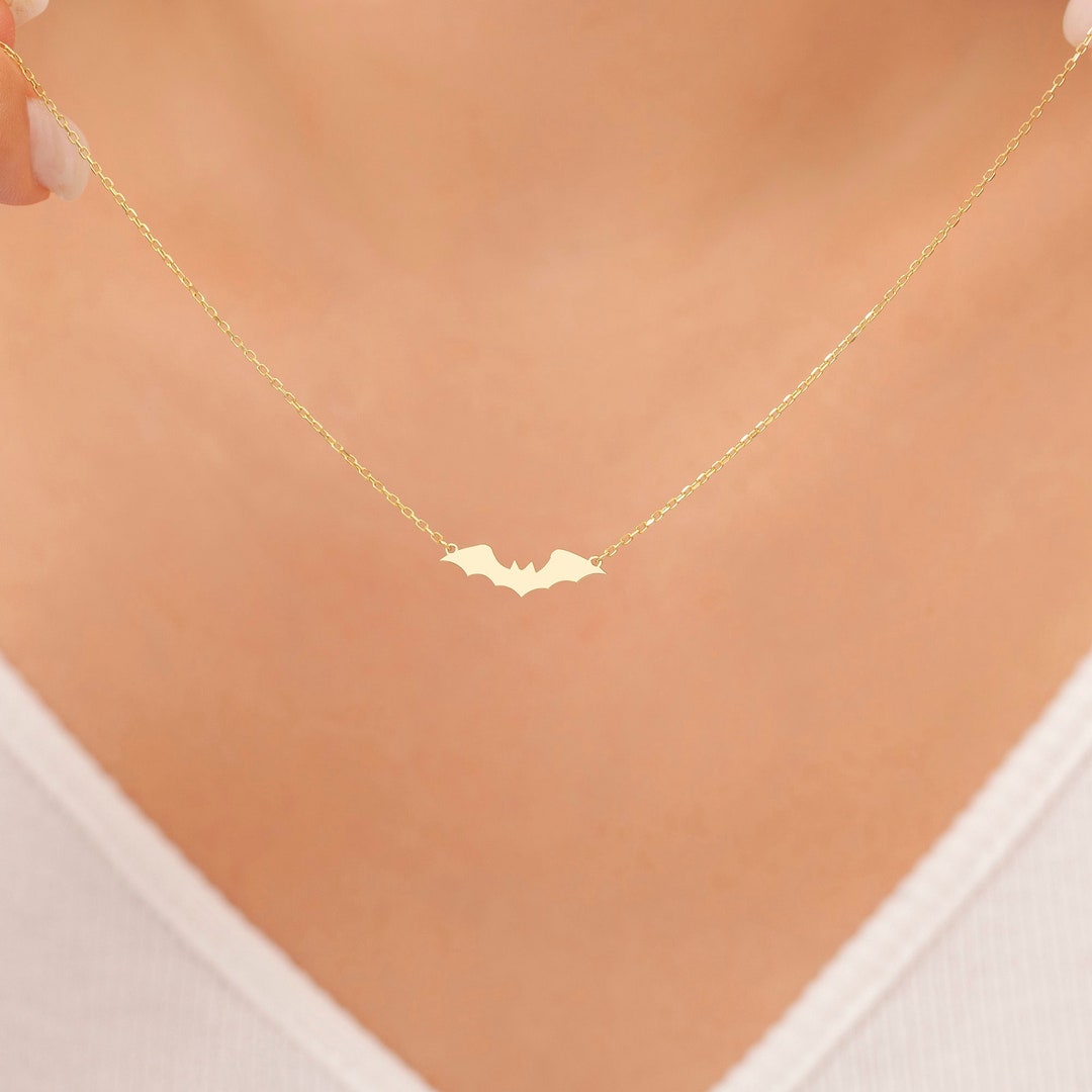 Bat Necklace, Cute Spooky Bat Jewelry, Sterling Silver Bat Necklace for ...