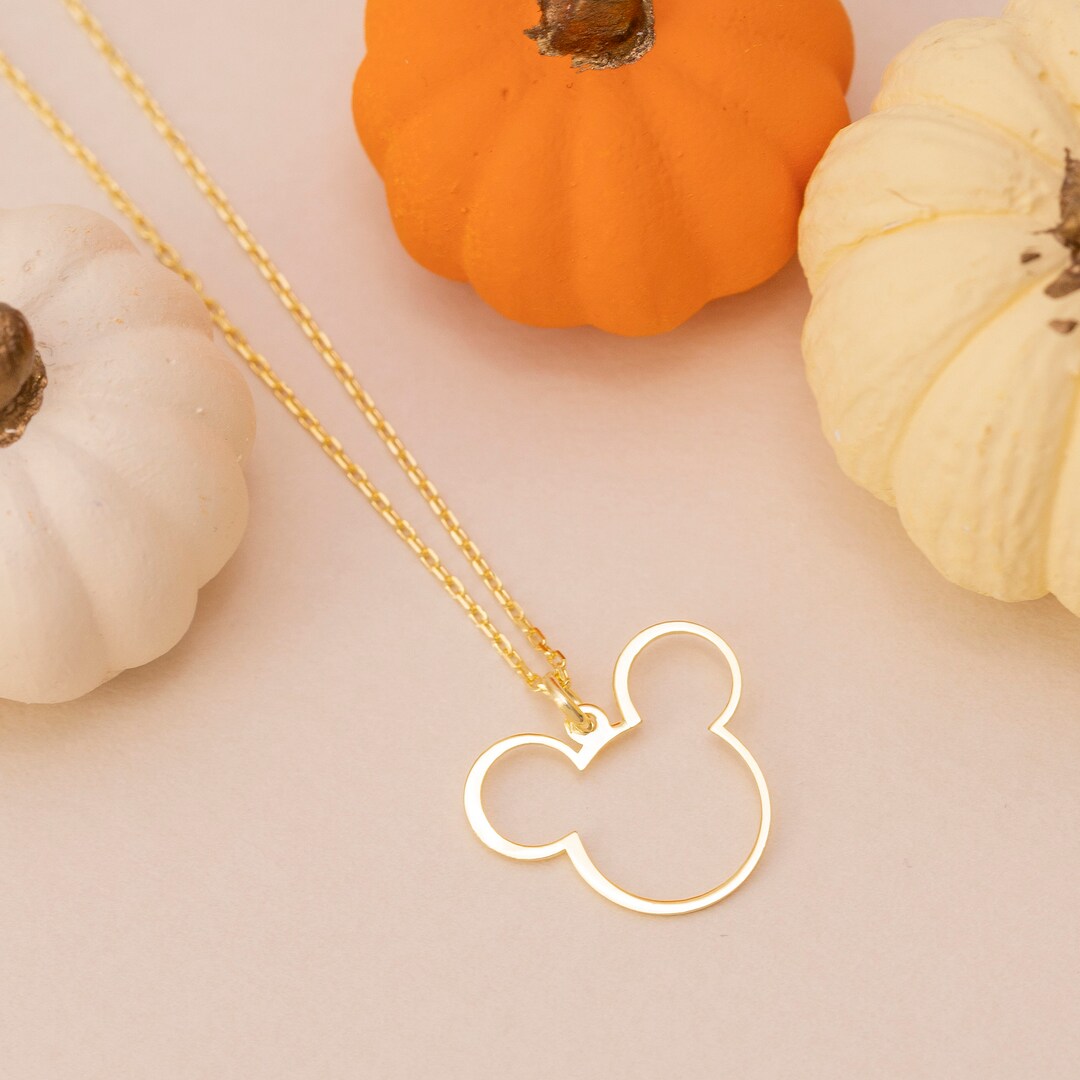 14K Solid Gold Disney Mickey Necklace, Mickey Head Necklace, Cute ...