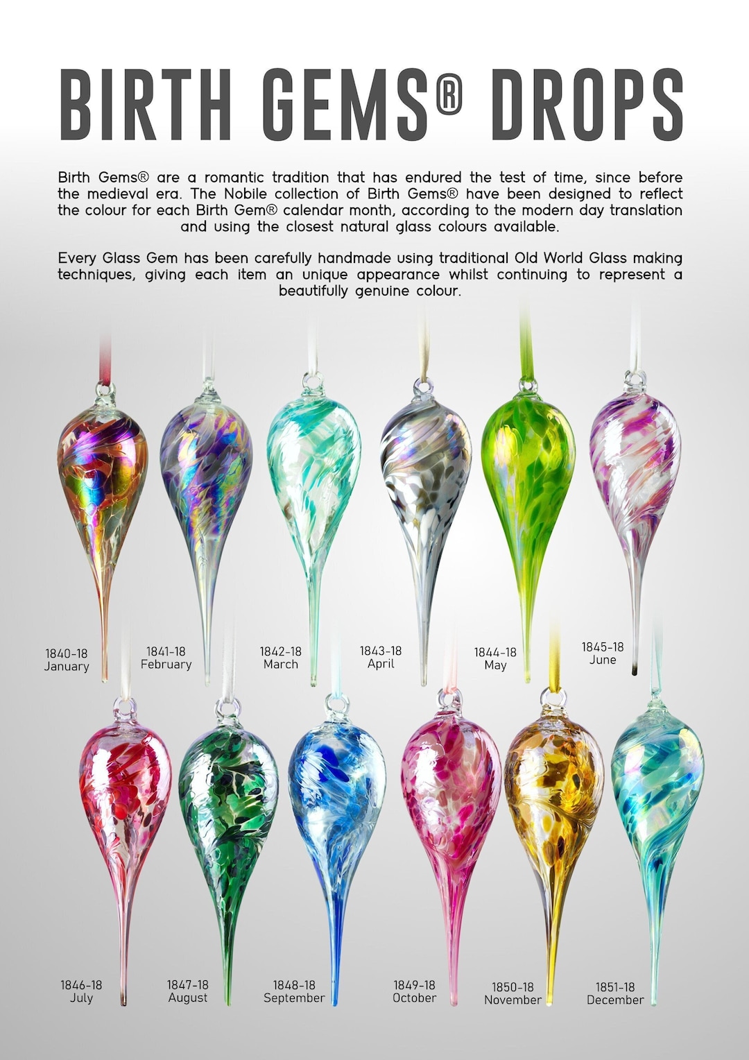 Handmade Glass Friendship Birthstone Gem Drops 14cm -w/ Custom Mother's ...