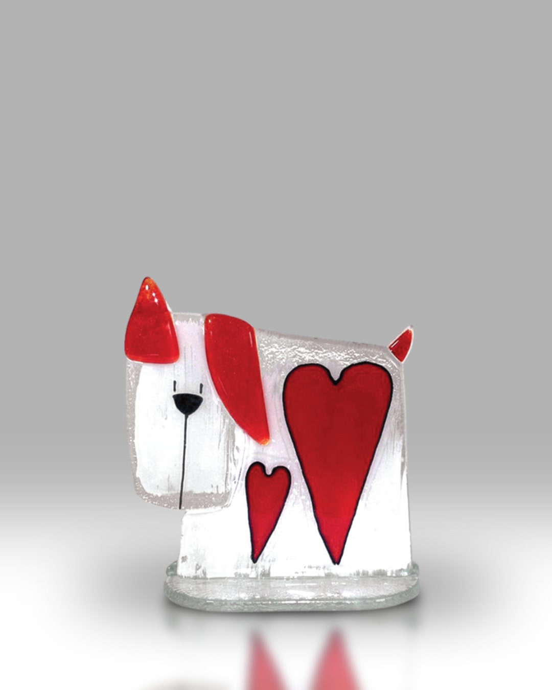 Handmade Fused Glass Dog Red Hearts - by Nobile Glassware - Etsy UK
