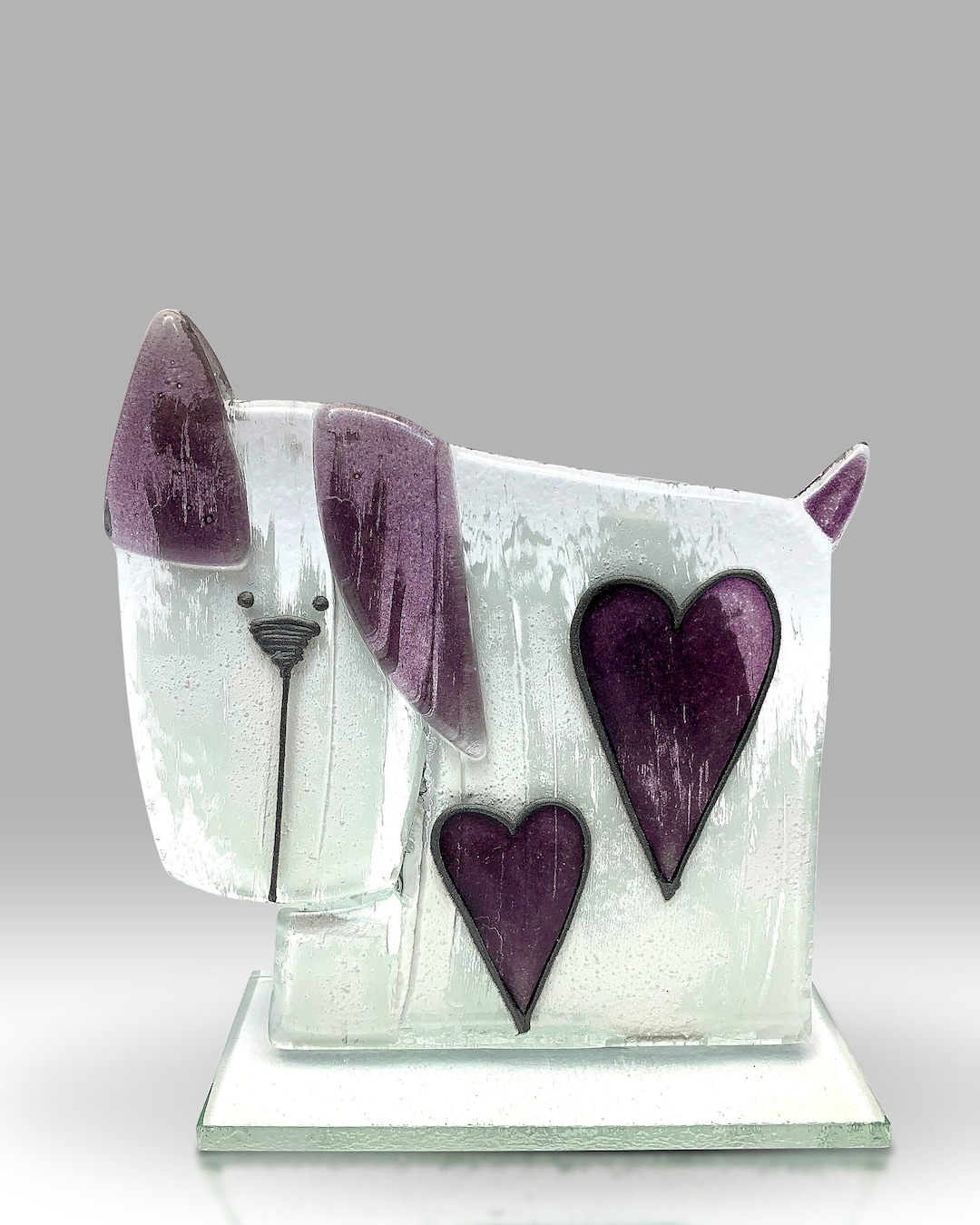 Handmade Fused Glass Dog Purple Hearts - by Nobile Glassware - Etsy