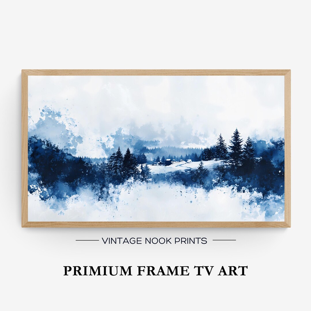 Abstract Landscape Tv Art Watercolor Blue Winter Landscape Frame TV Art ...
