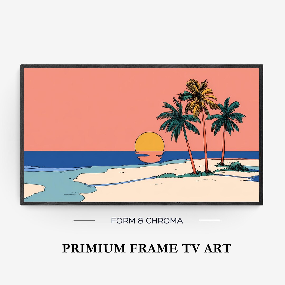 Summer Frame TV Art Retro Beach Sunset Landscape Samsung Frame TV Art ...