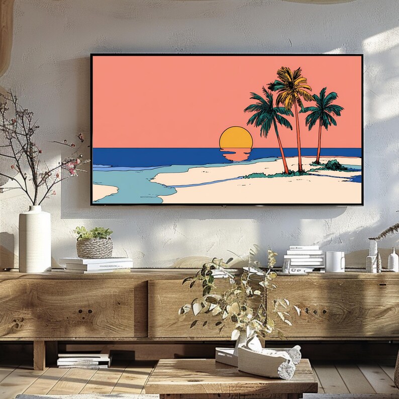 Summer Frame TV Art Retro Beach Sunset Landscape Samsung Frame TV Art ...