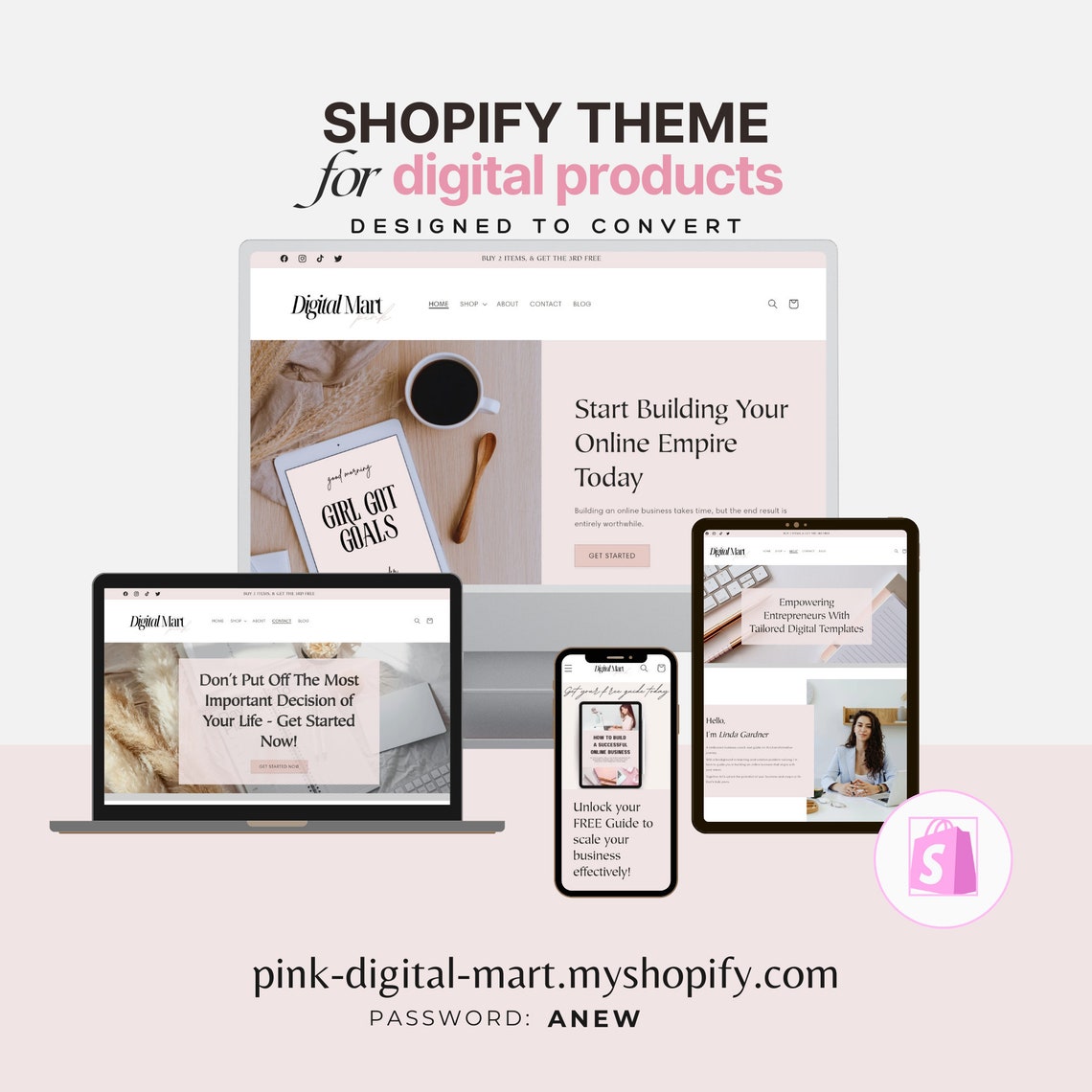 Pink Shopify Theme for Selling Digital Products Ecommerce Business ...