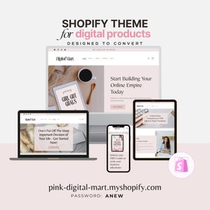 Pink Shopify Theme for Selling Digital Products Ecommerce Business ...