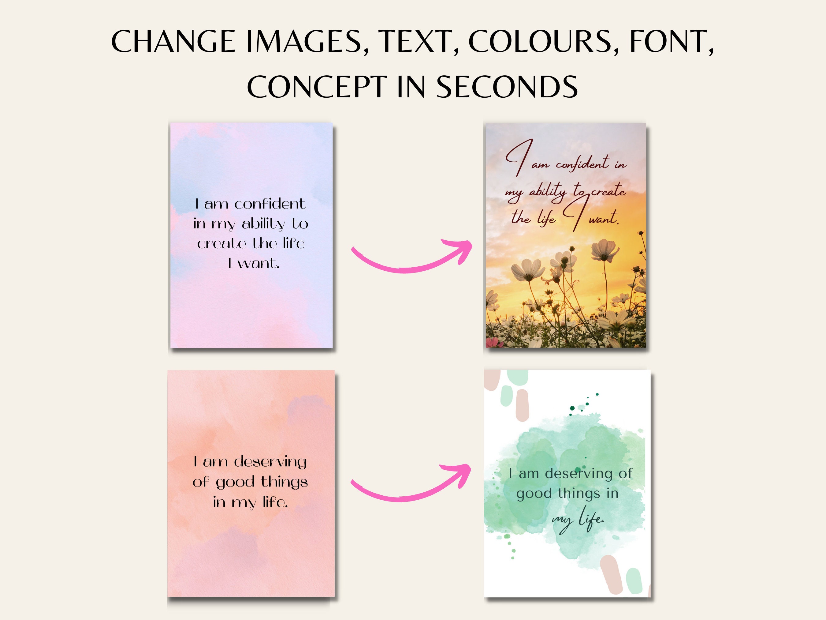 120 Positive Affirmation Card Deck, Editable Canva Cards, Selfcare ...