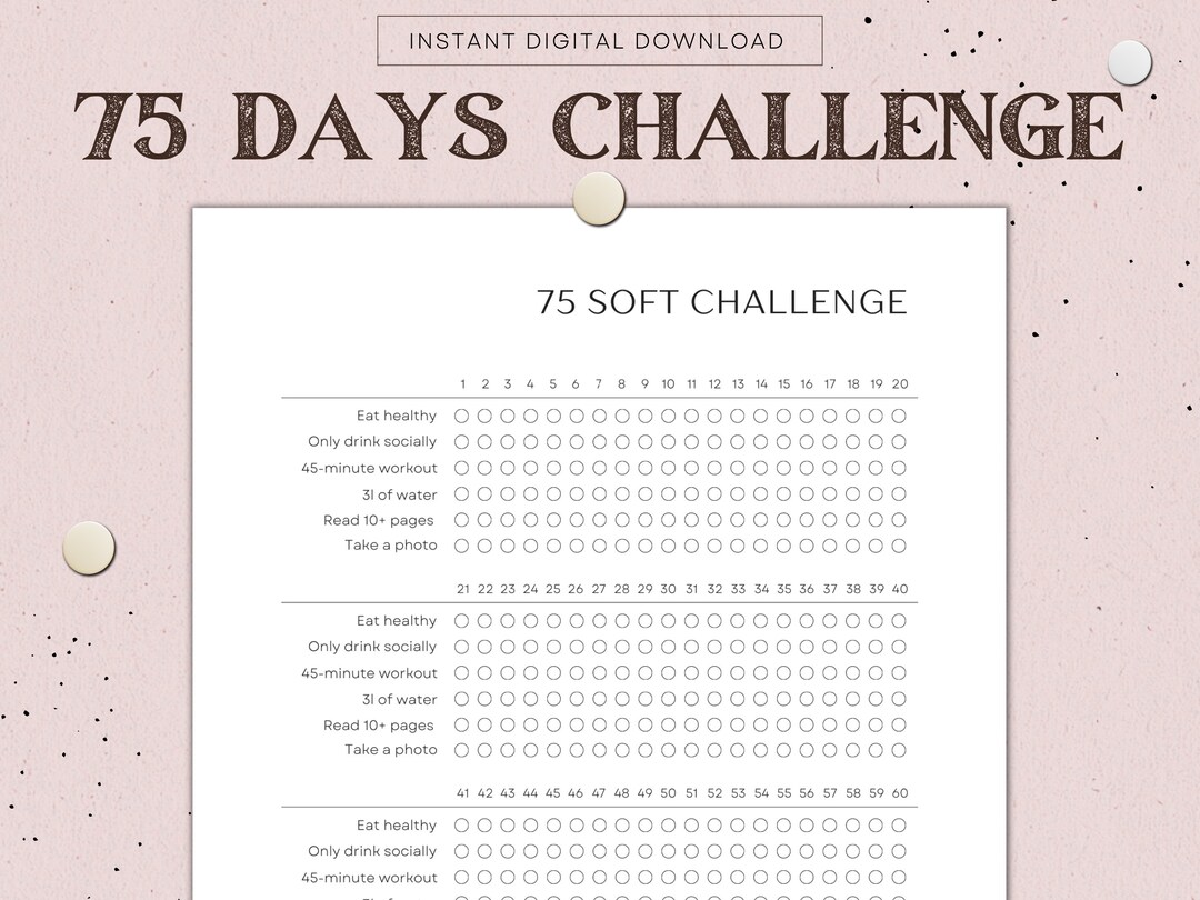 Simple 75 Soft Challenge, Minimalist 75 Days Habbit Tracker, Daily ...