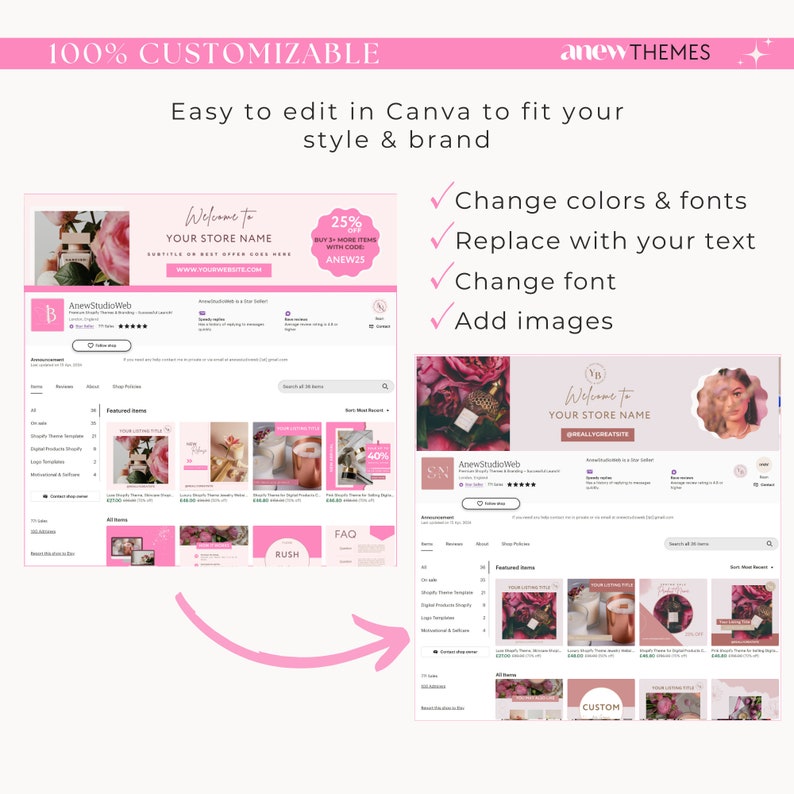 Modern Etsy Shop Banner Kit Branding Kit Bundle Etsy Store Editable ...