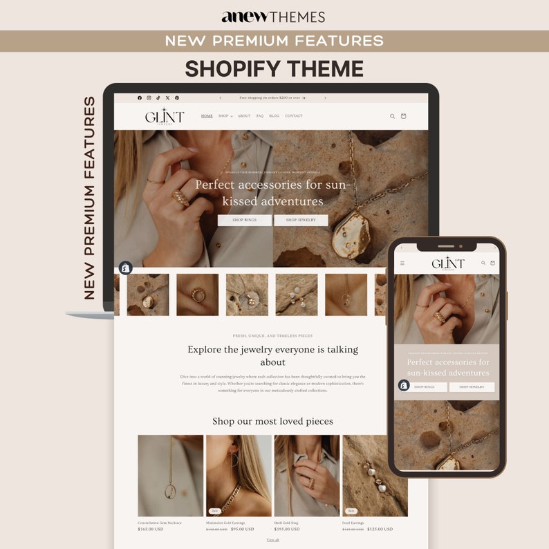 Minimal Jewelry Shopify Theme Online Website Template Beige Aesthetic ...
