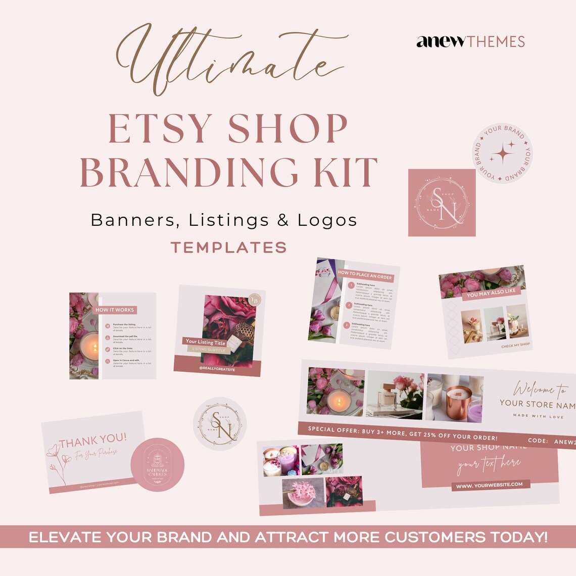 Etsy Shop Banner Kit Etsy Store Listing Mockup Pink Branding Kit Bundle ...
