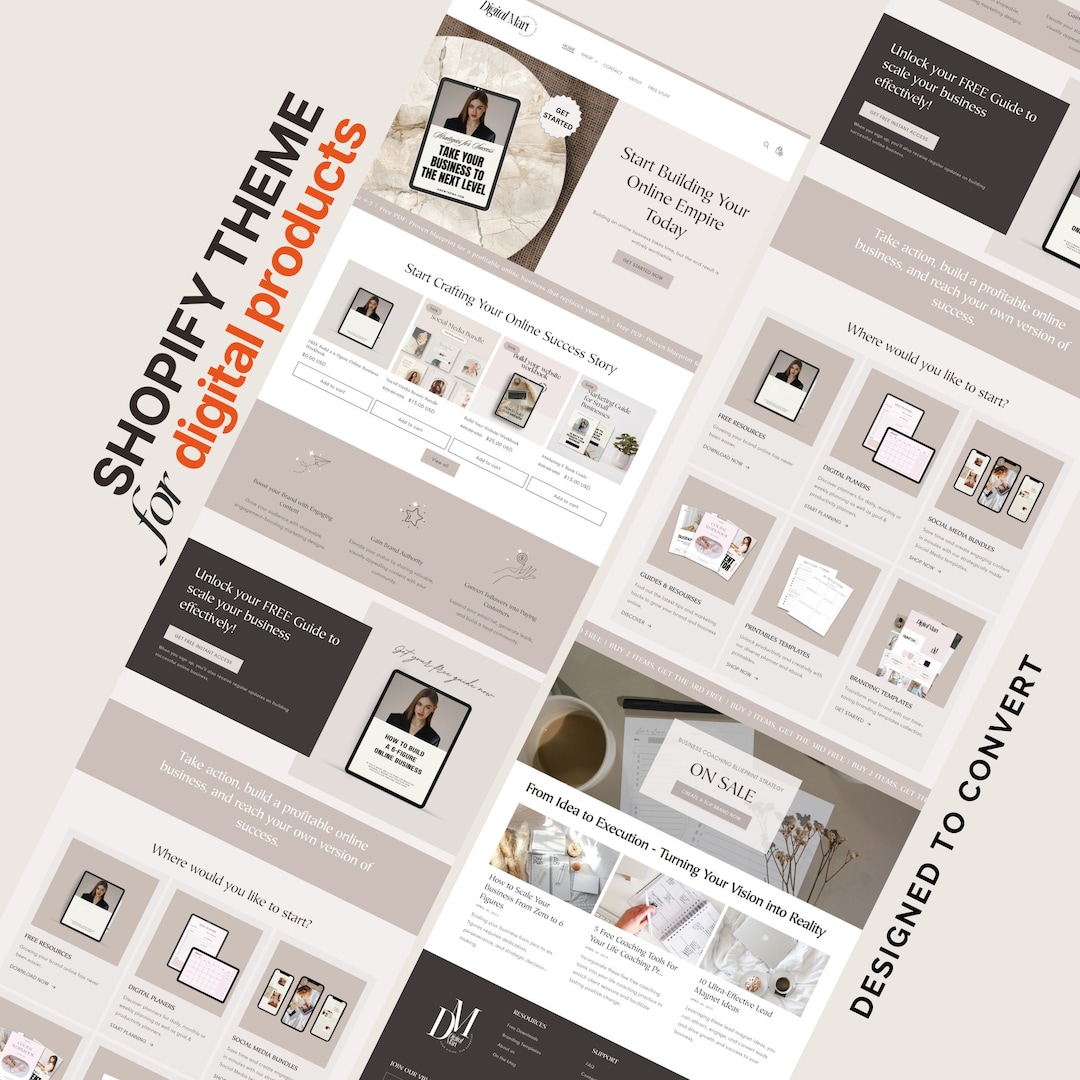 Beige Shopify Theme | Digital Products, Coaching, Small Business - Etsy