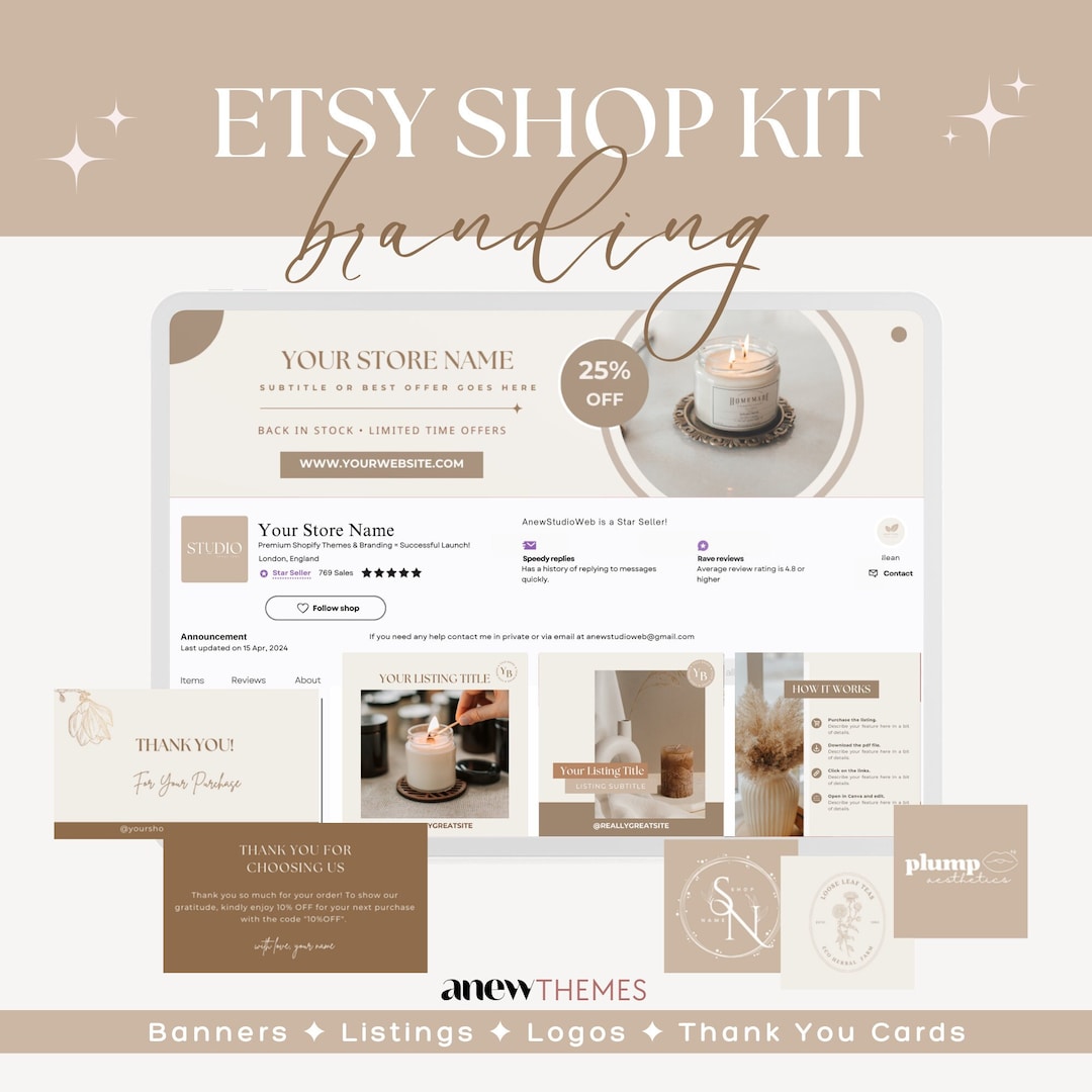 Etsy Shop Banner Kit Branding Kit Bundle Etsy Store Editable Canva ...