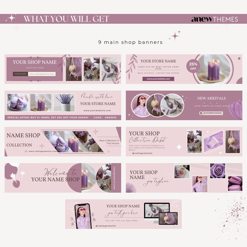 Lavender Pink Etsy Shop Branding Kit | Editable Canva Templates - Etsy