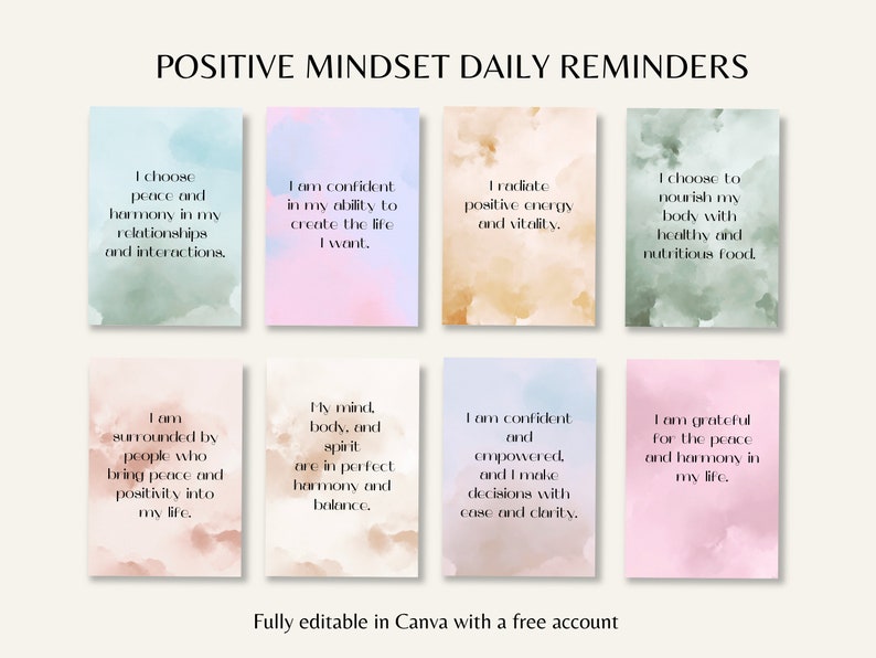 120 Positive Affirmation Card Deck, Editable Canva Cards, Selfcare ...