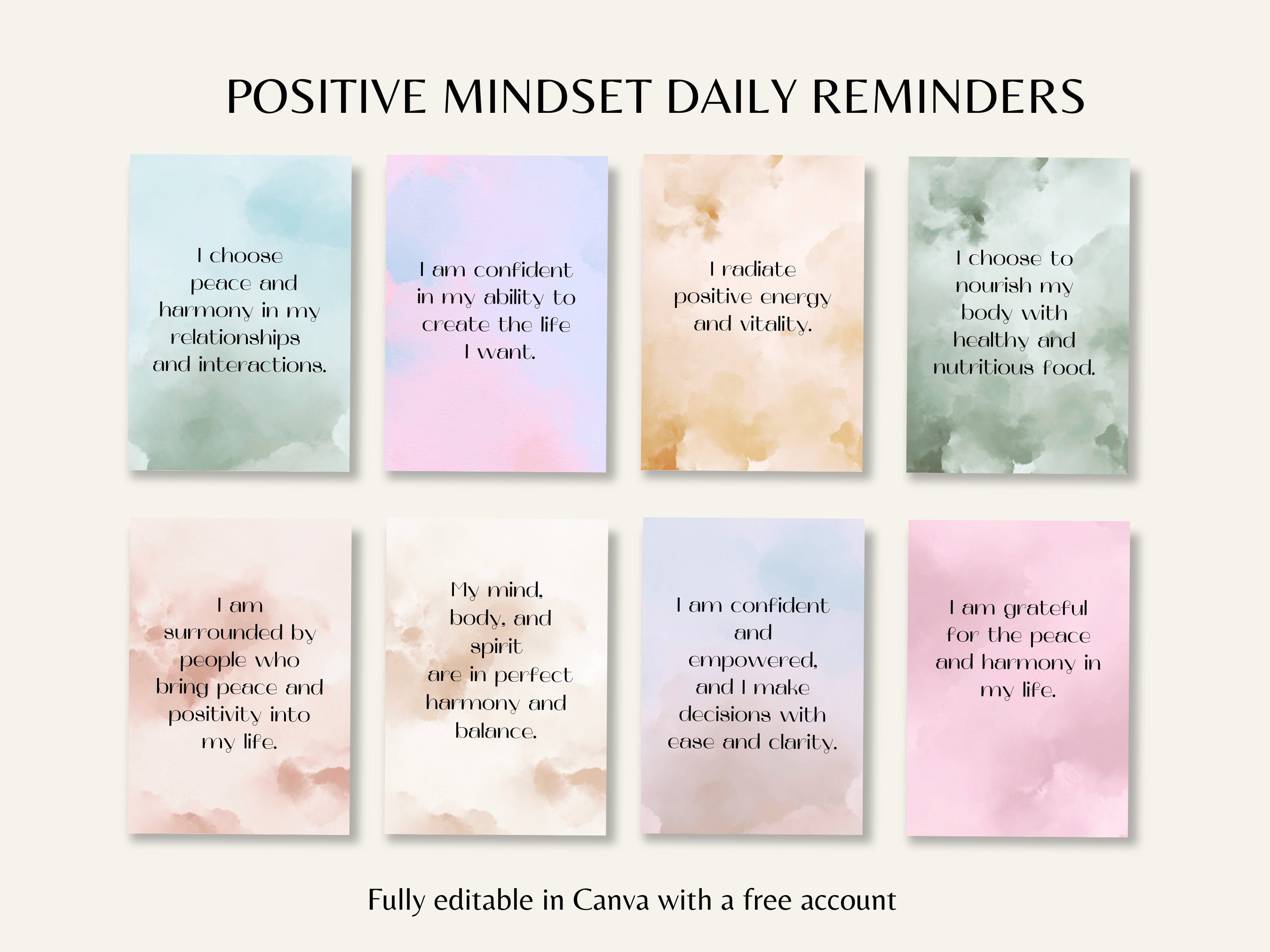 120 Positive Affirmation Card Deck, Editable Canva Cards, Selfcare ...