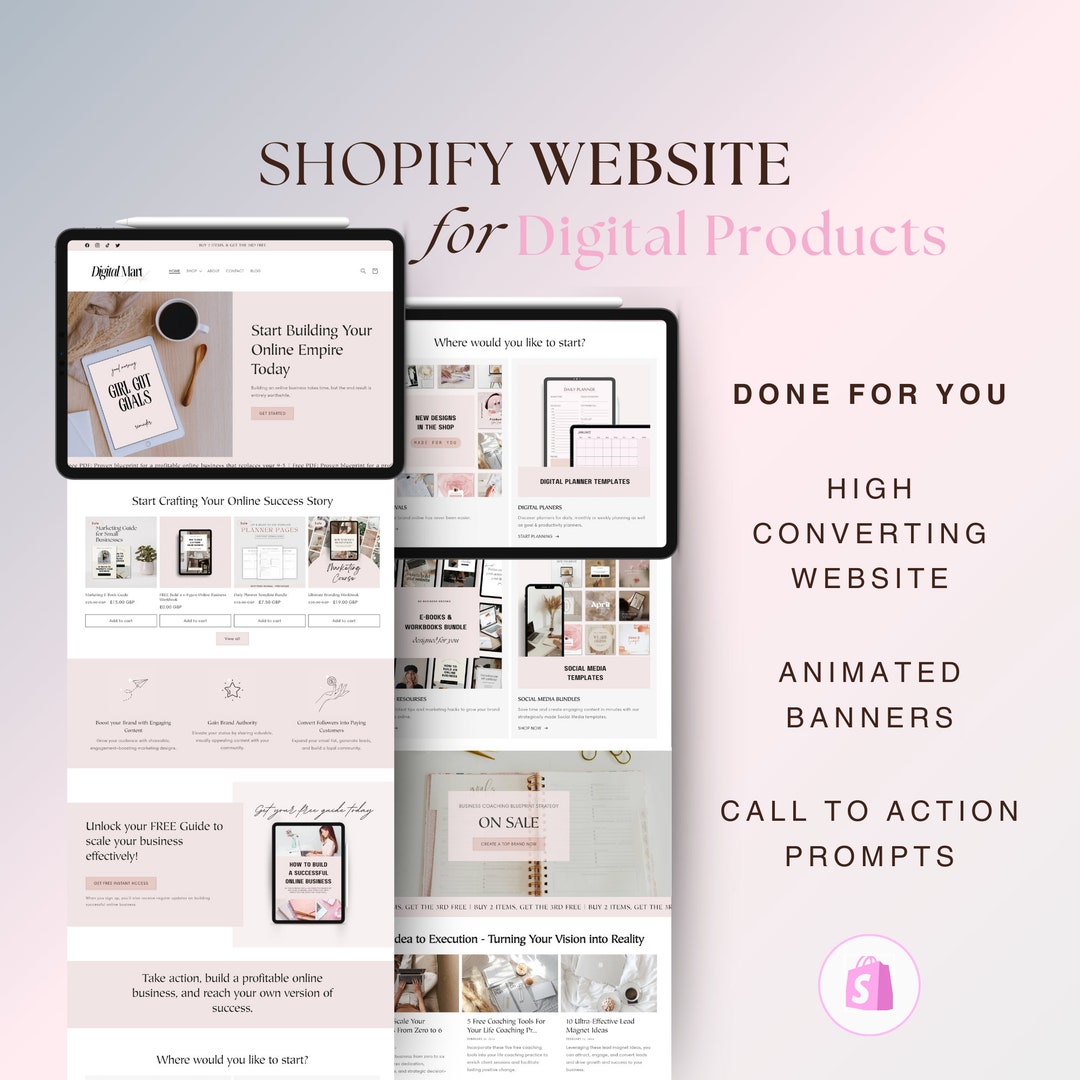 Pink Shopify Theme for Selling Digital Products Ecommerce Business ...