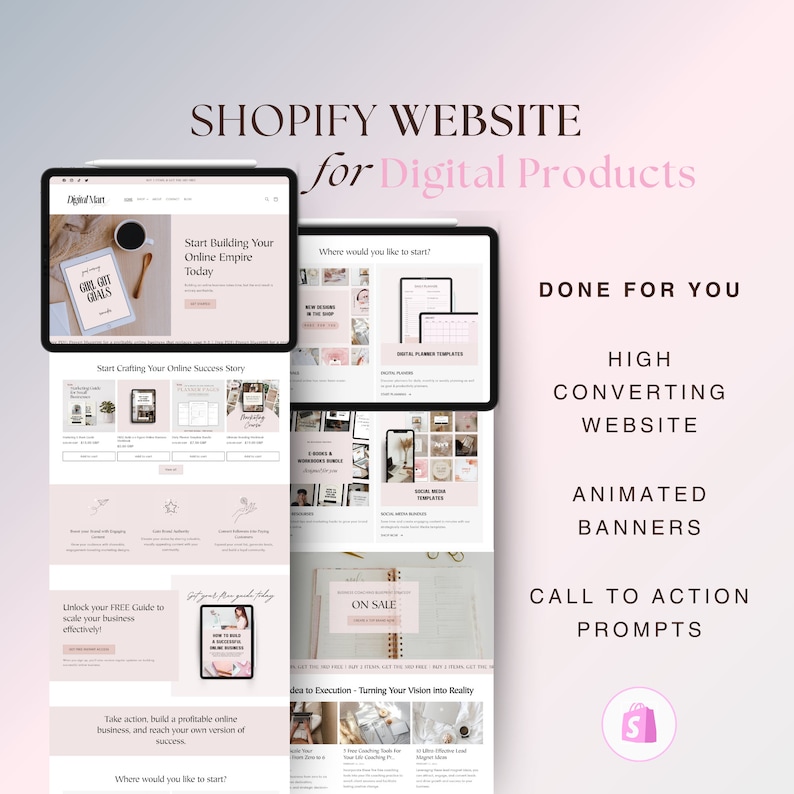 Pink Shopify Theme for Selling Digital Products Ecommerce Business ...