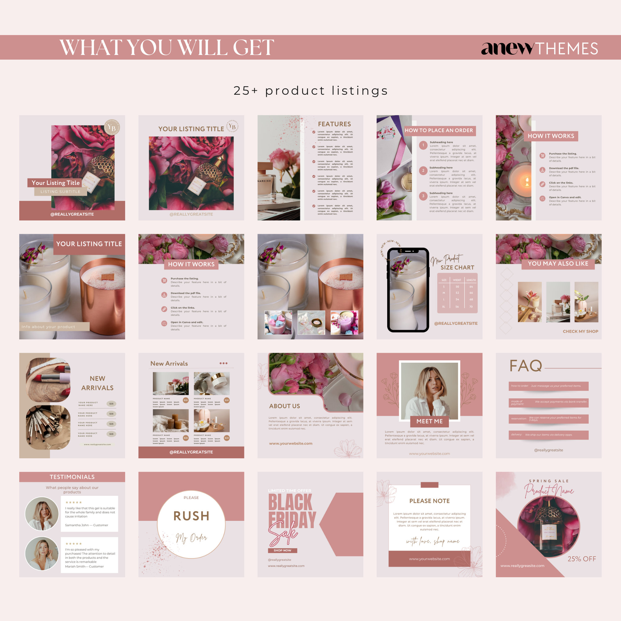 Pink Etsy Shop Banner Kit Branding Kit Bundle Etsy Store Editable Canva ...