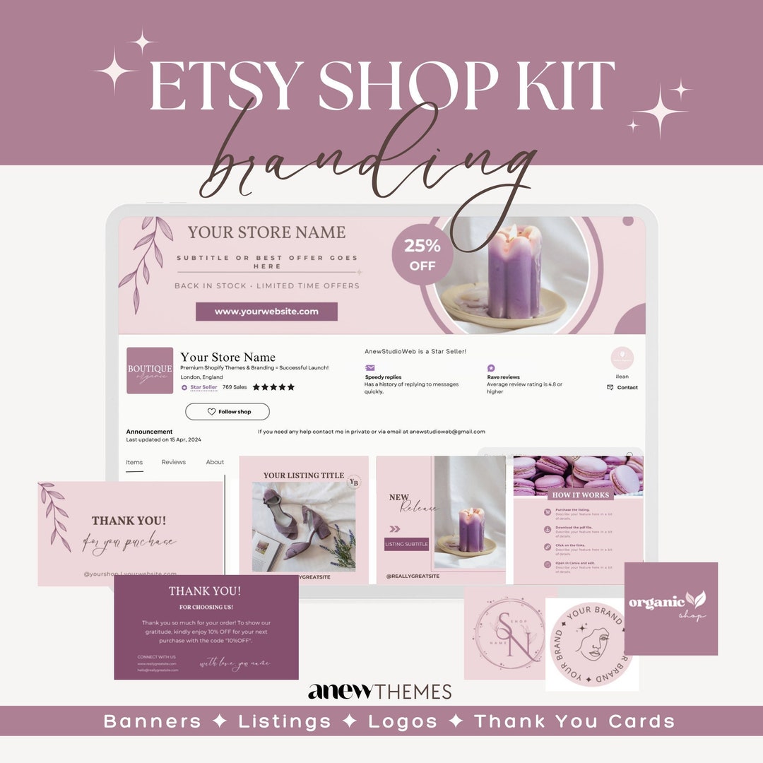 Lavender Pink Etsy Shop Banner Kit Branding Bundle Etsy Store Editable ...