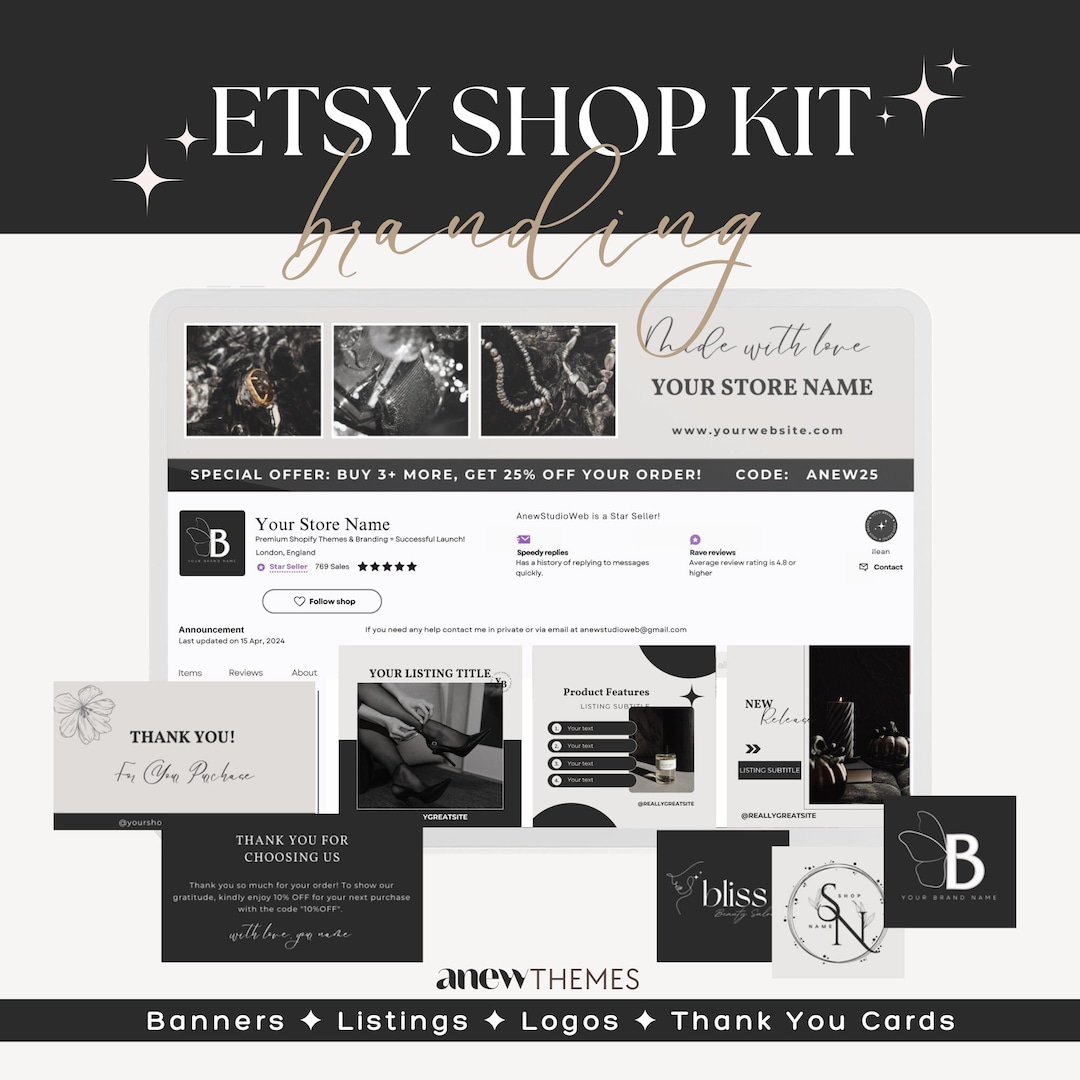 Etsy Shop Banner Kit Etsy Store Listing Mockup Black Branding Kit ...