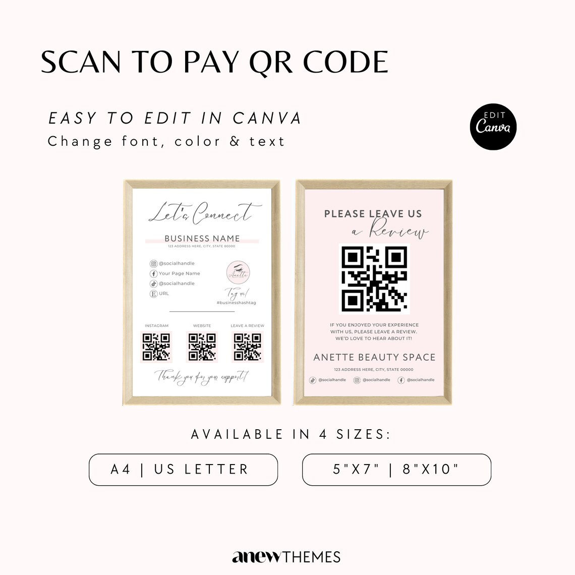 QR Code Payment Sign for Small Business Canva Template Editable Price ...