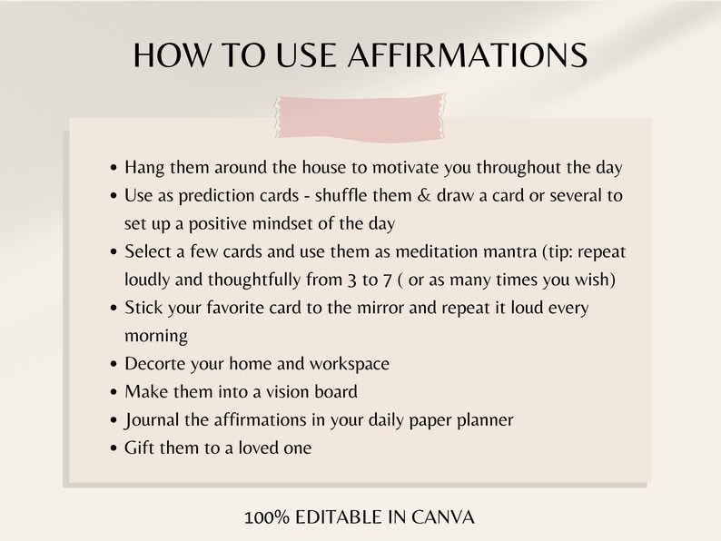 120 Positive Affirmation Cards, Editable Canva Template (digital) - Etsy
