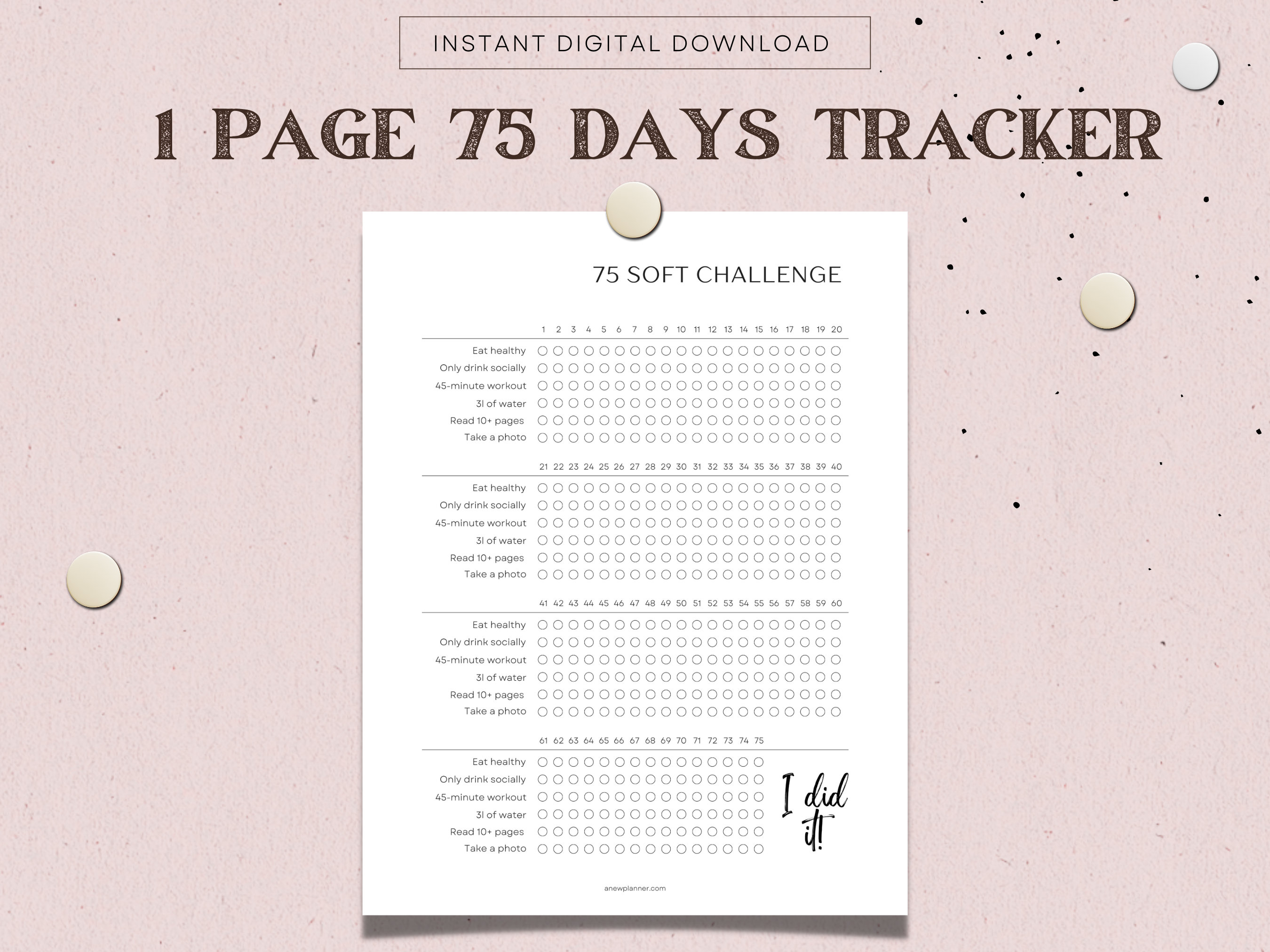 Simple 75 Soft Challenge, Minimalist 75 Days Habbit Tracker, Daily ...