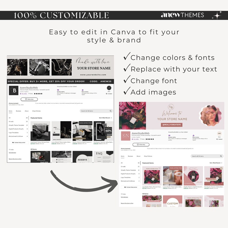 Etsy Shop Banner Kit Etsy Store Listing Mockup Black Branding Kit ...