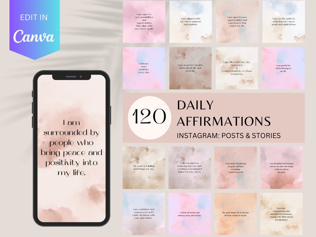 120 Instagram Motivational Affirmations Pack, Editable Canva Template ...