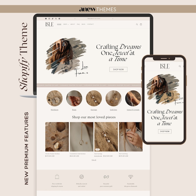 Modern Jewelry Shopify Theme Beige Aesthetic Customizable Online Store ...