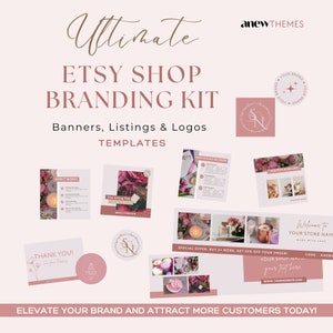 Pink Etsy Shop Banner Kit Branding Kit Bundle Etsy Store Editable Canva ...