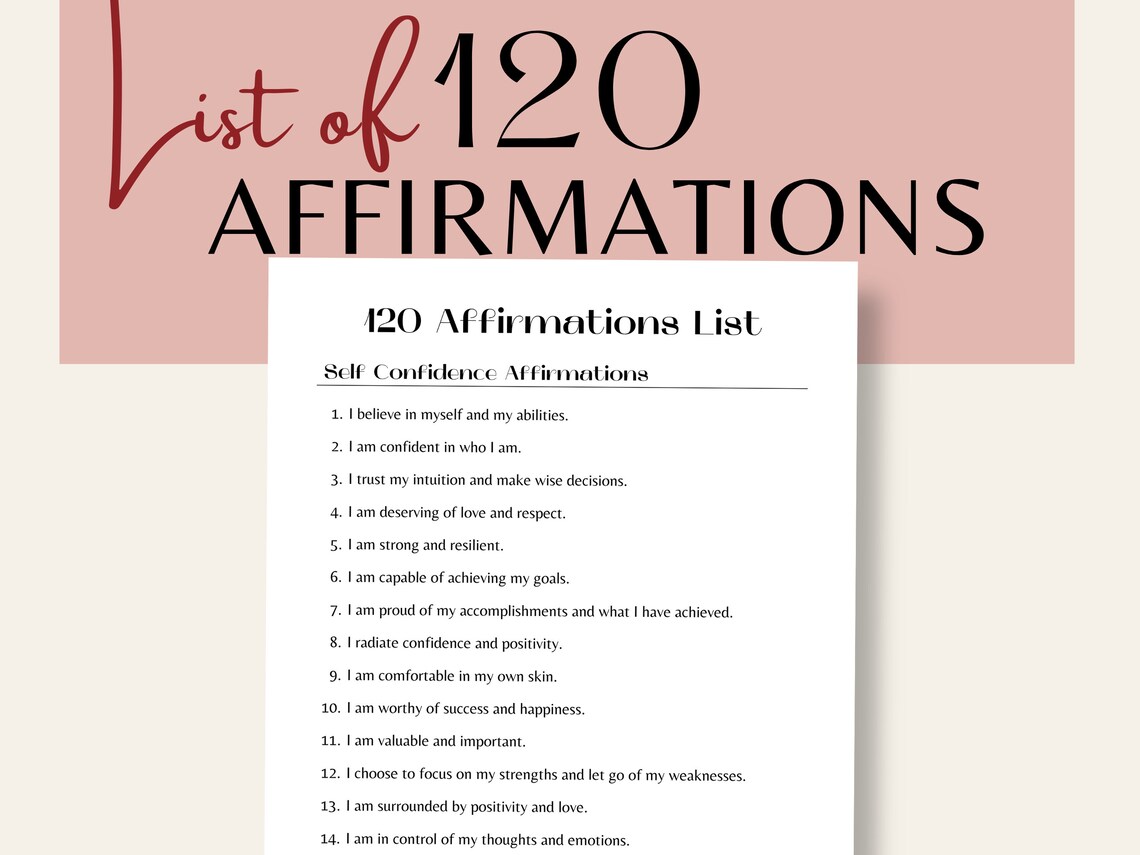 120 Daily Affirmations List, Self-love, Goal Setting (digital PDF) - Etsy