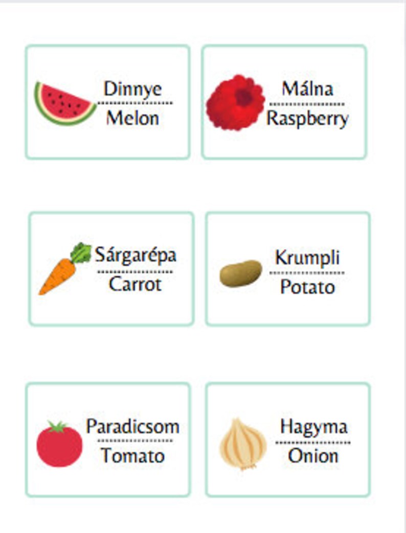 Hungarian-english Printable Flashcards 102 Cards for Bilingual Children ...