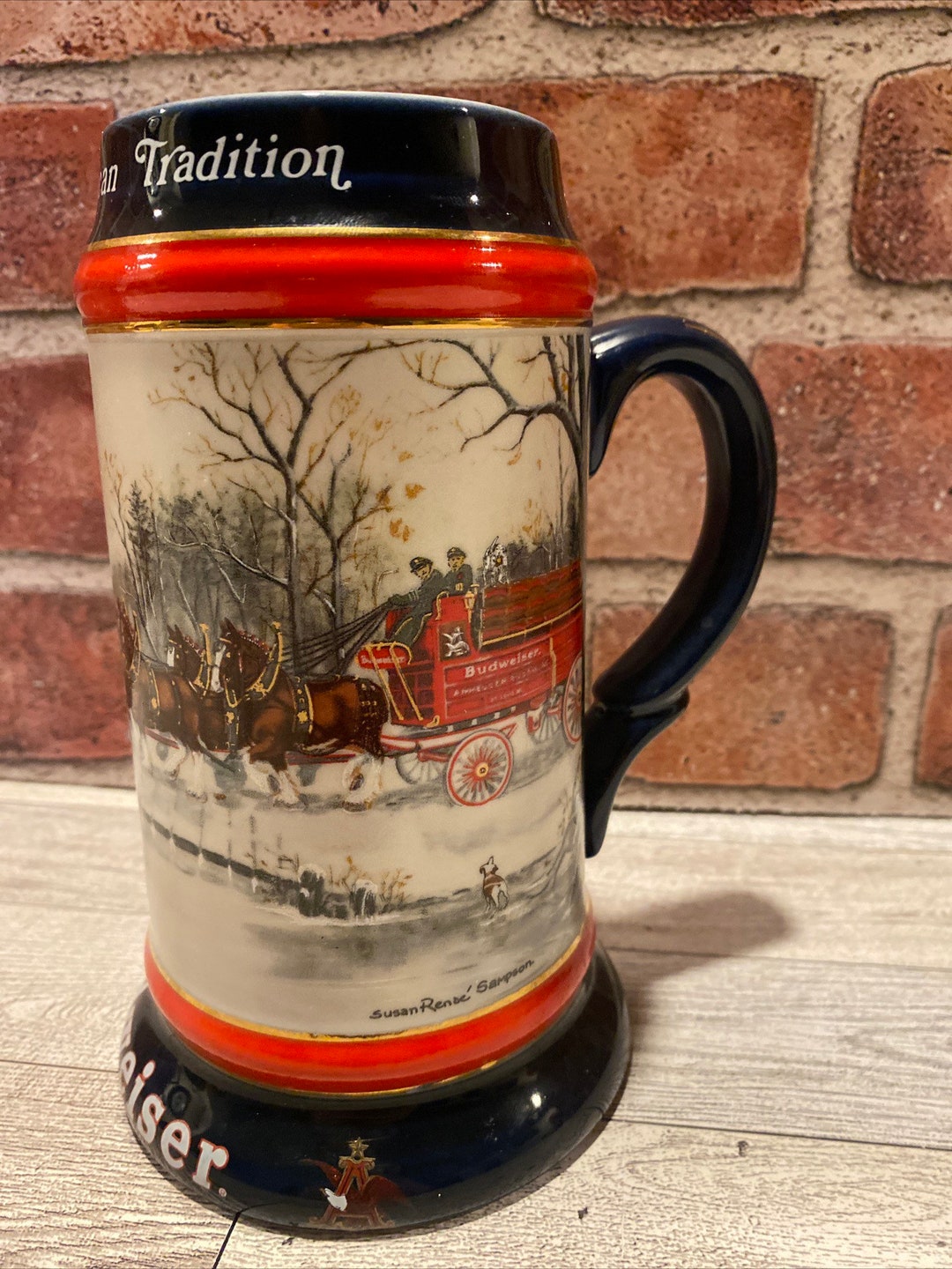 1990 Budweiser Holiday Beer Stein - Etsy