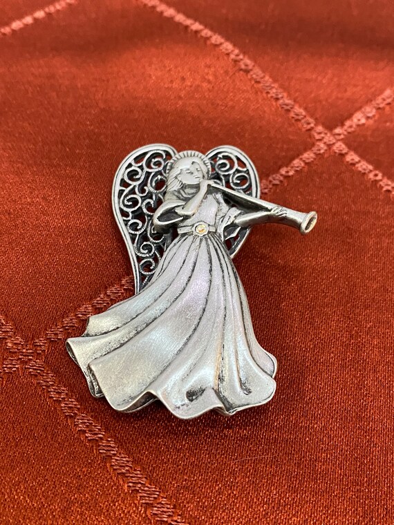 Pewter Angel Brooch Pin Gem