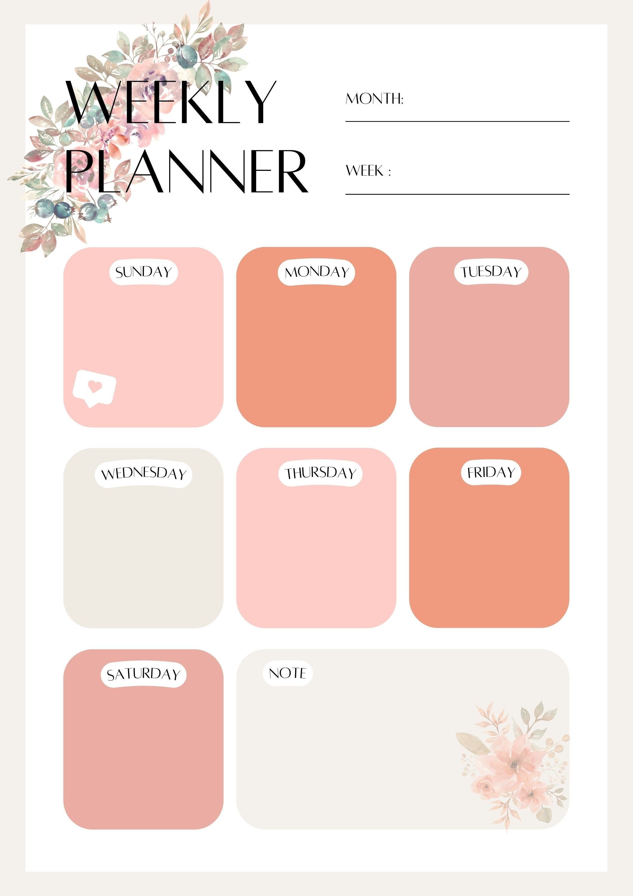 Fall/floral Themed Weekly Planner Digital Template Printable - Etsy