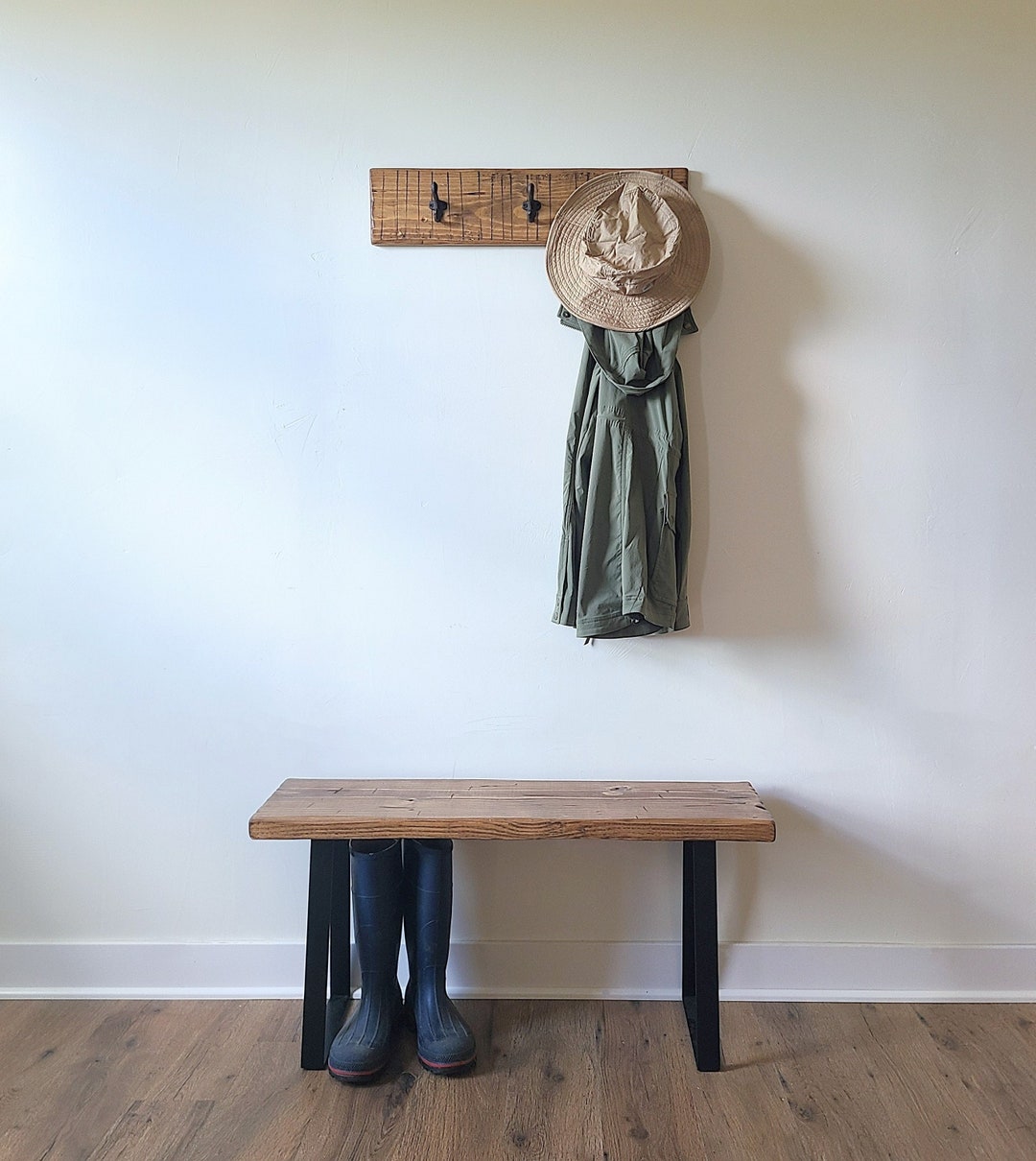 Farmhouse Hook Rack, Cast Antique Hooks, Rustic Wood, Hand Distressed ...