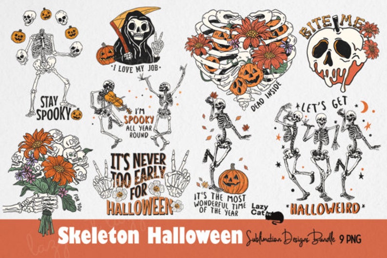 Skeleton Halloween Graphics Bundle - Etsy