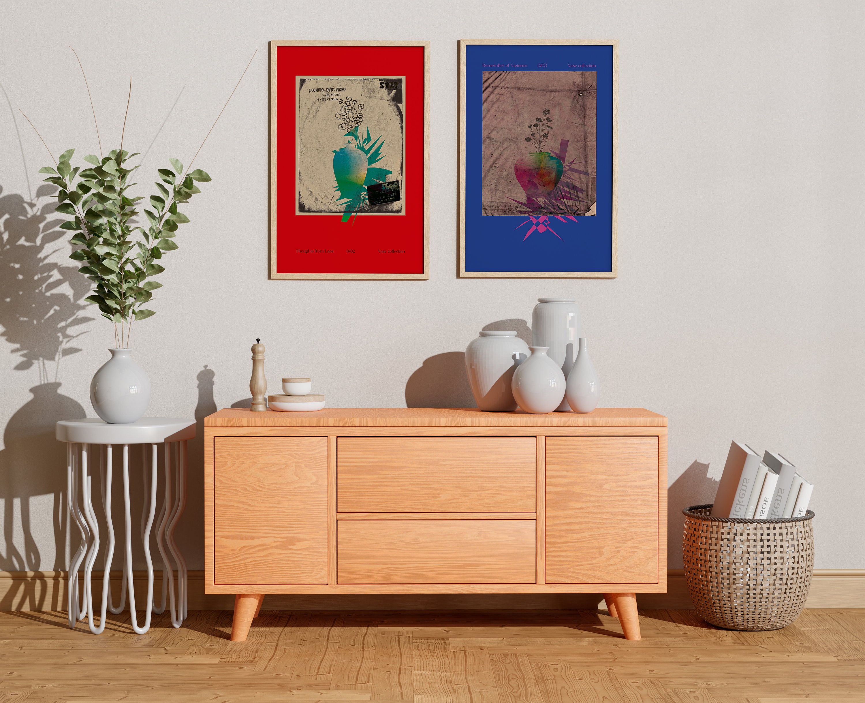 3 Poster Wall Art. vase Collection Abstract Drawing Posters. Digital ...