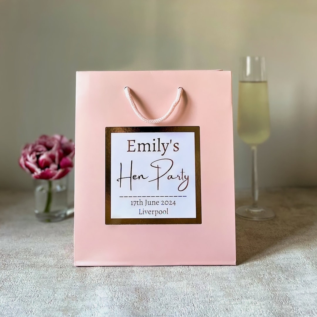 Personalised Pink Hen Party Bag With Foil Sticker | Rose Pink Gift Bag ...