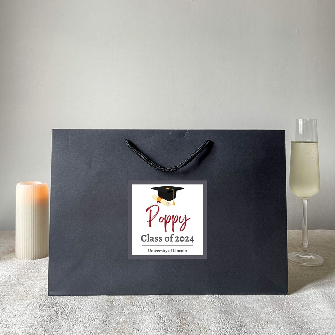 Personalised Graduation Gift Bag With Custom Sticker - Graduation Cap ...