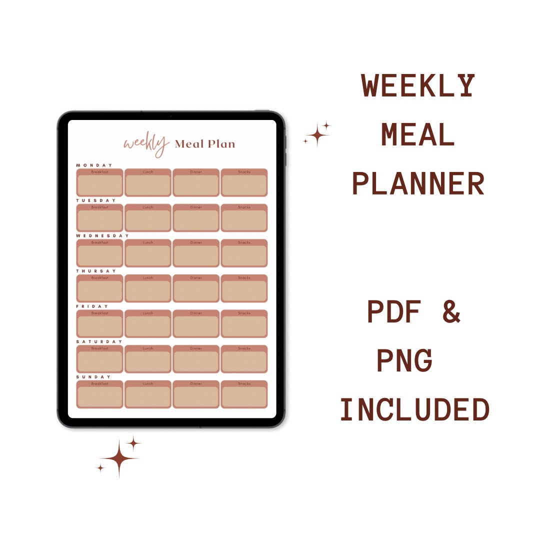 Weekly Digital Meal Plan Calendar, Goodnotes or Printable Meal Planner ...