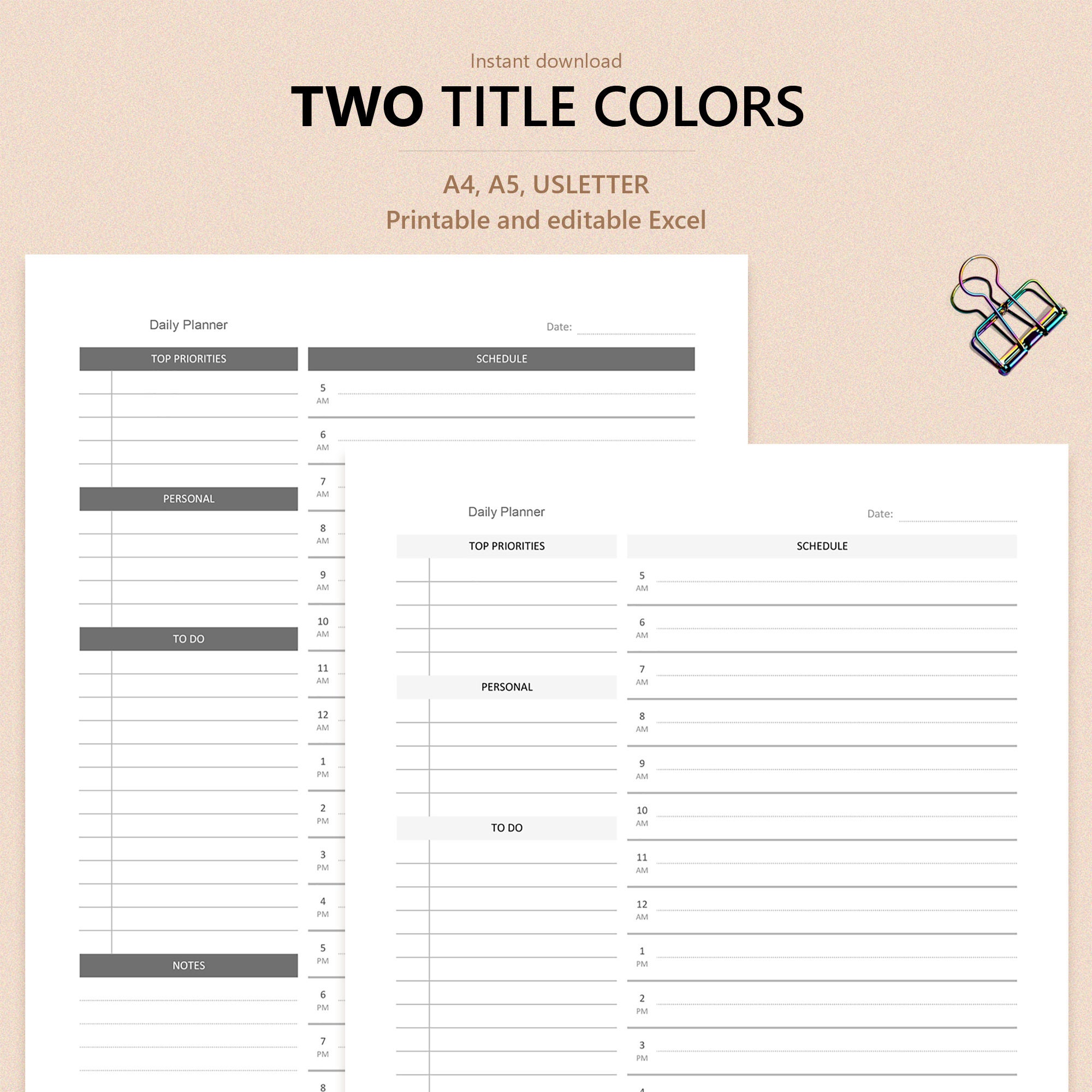 Daily Planner Printable Everyday Planner Daily Schedule - Etsy