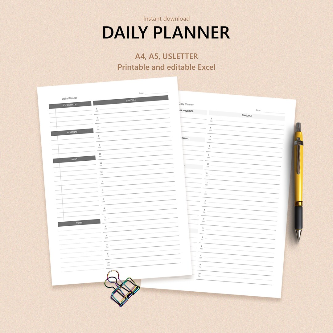 Daily Planner Printable Everyday Planner Daily Schedule - Etsy