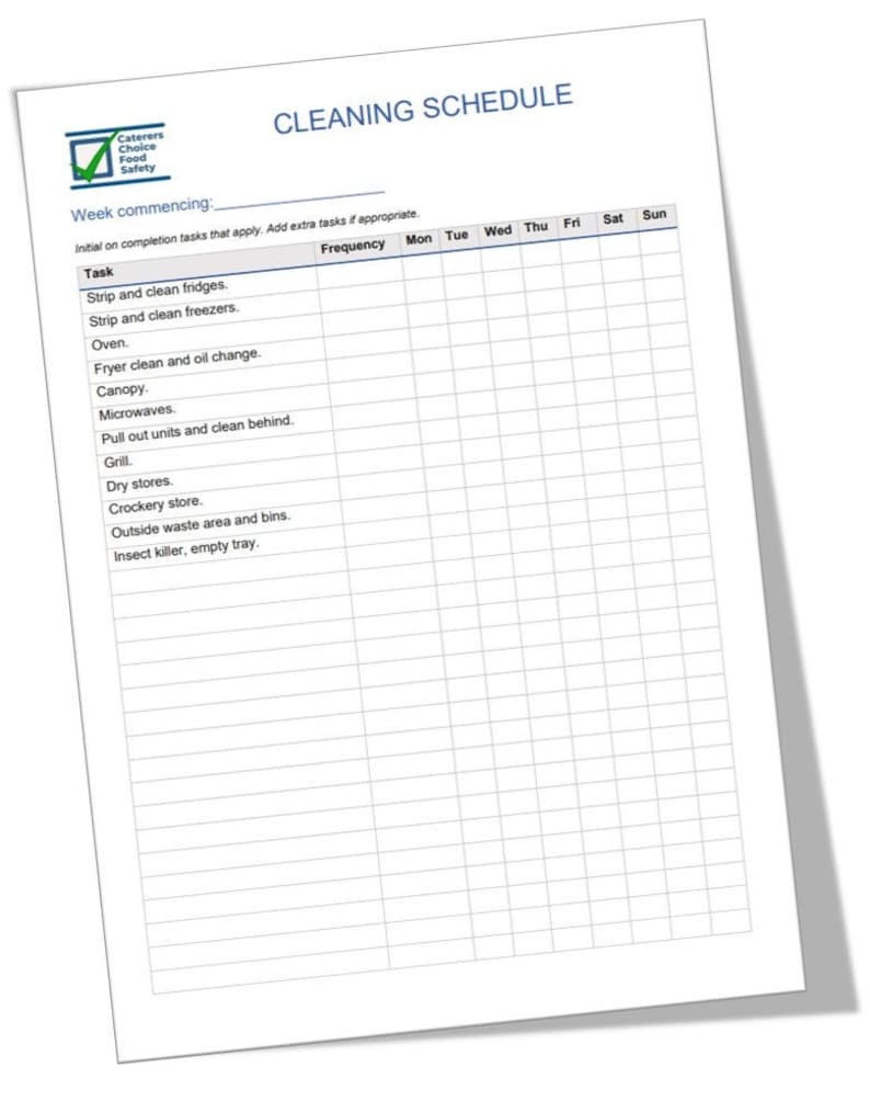 Cleaning Schedule Template, HACCP Form, Restaurant, Cafe, Food Safety ...