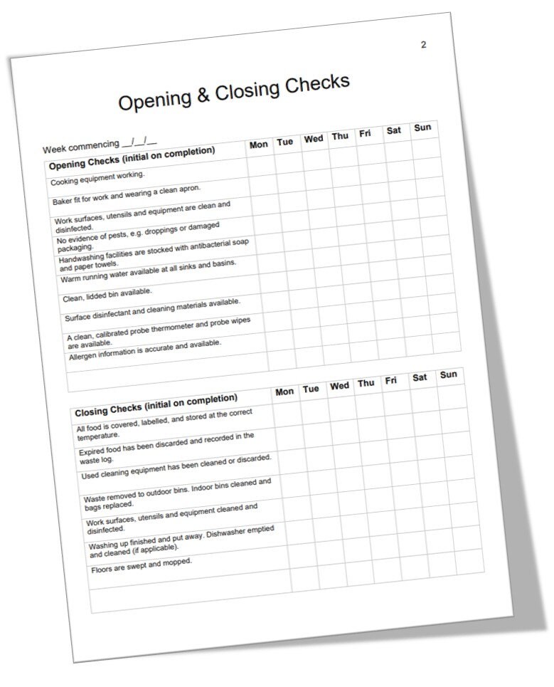CCFS Food Hygiene Diary for Home Bakers, HACCP Form, Food Safety, Food ...