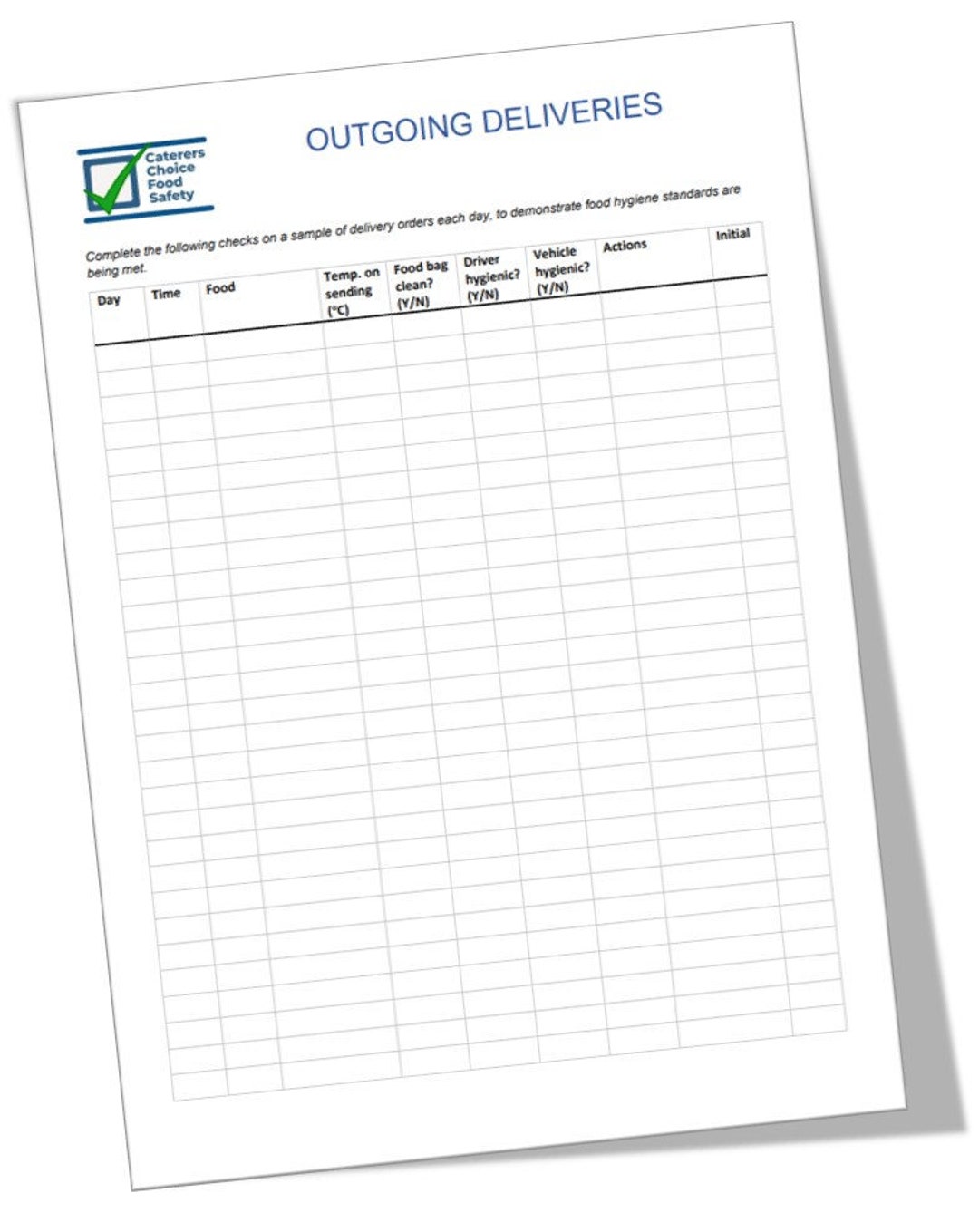 Outgoing Food Delivery Checklist, HACCP Form, Restaurant, Cafe, Food ...
