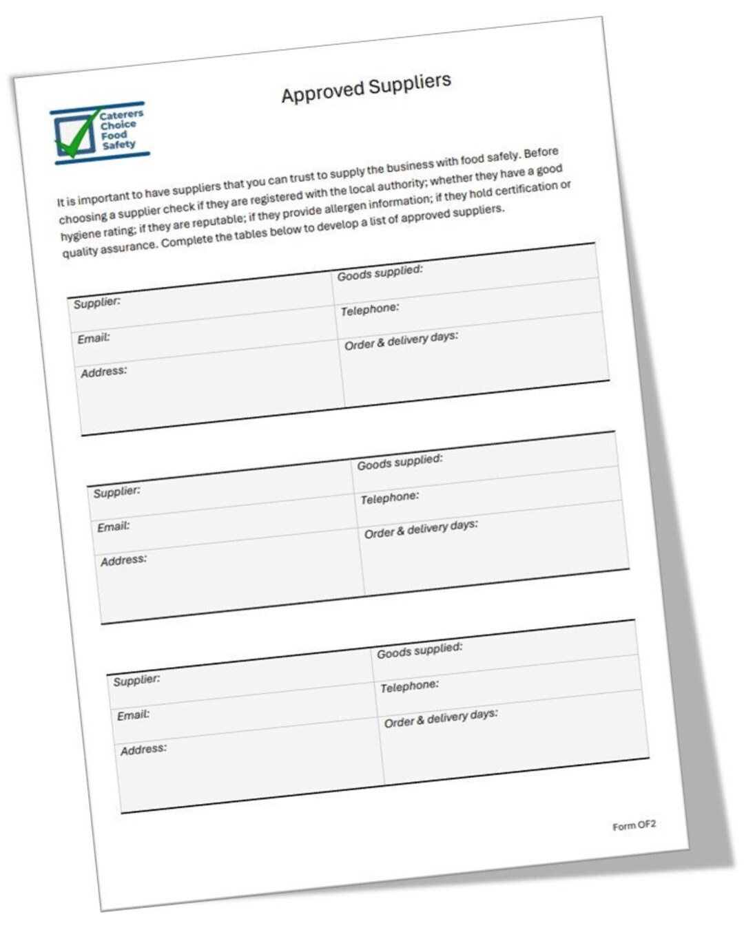 Approved Supplier Traceability Record, HACCP Form, Restaurant, Cafe ...