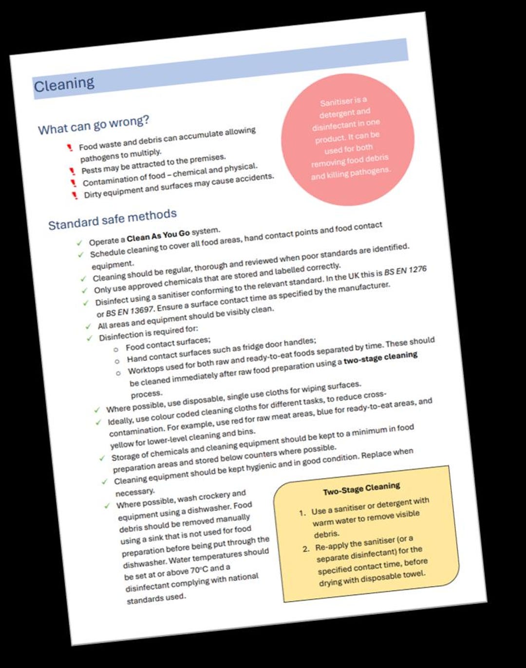 Cleaning - HACCP Builder Staff Training Card for Hospitality Businesses ...